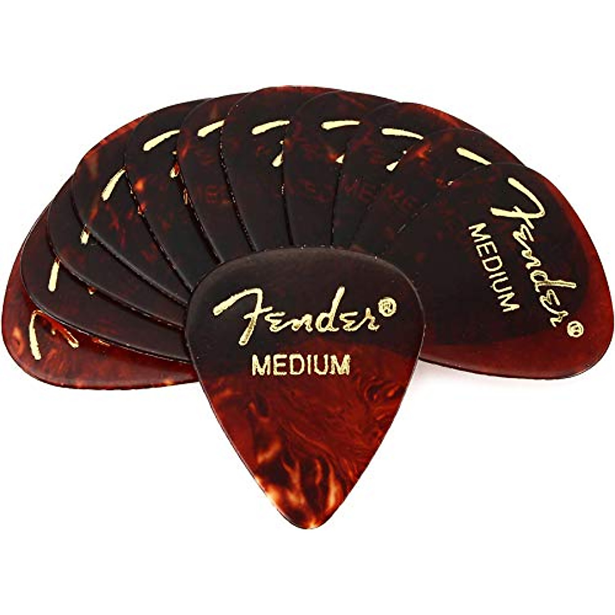 Fender Classic Celluloid Guitar Picks 351 Shape, Tortoise Shell, Medium, 12-Pack
