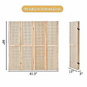 DORTALA 4-Panel Pegboard Display Divider for Room Separation, 5' Tall Room Dividers and Folding Privacy Screens, Multifunction Partition Room Dividers for Craft Jewelry Cloth Art Display