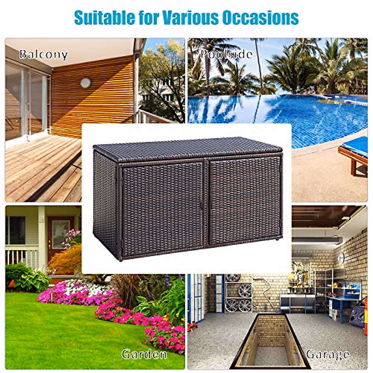 HAPPYGRILL Deck Box Outdoor Wicker Storage Box Cabinet 88 Gallon Storage Container Bin Box for Toys Furniture Tools in Garden Balcony Porch Yard
