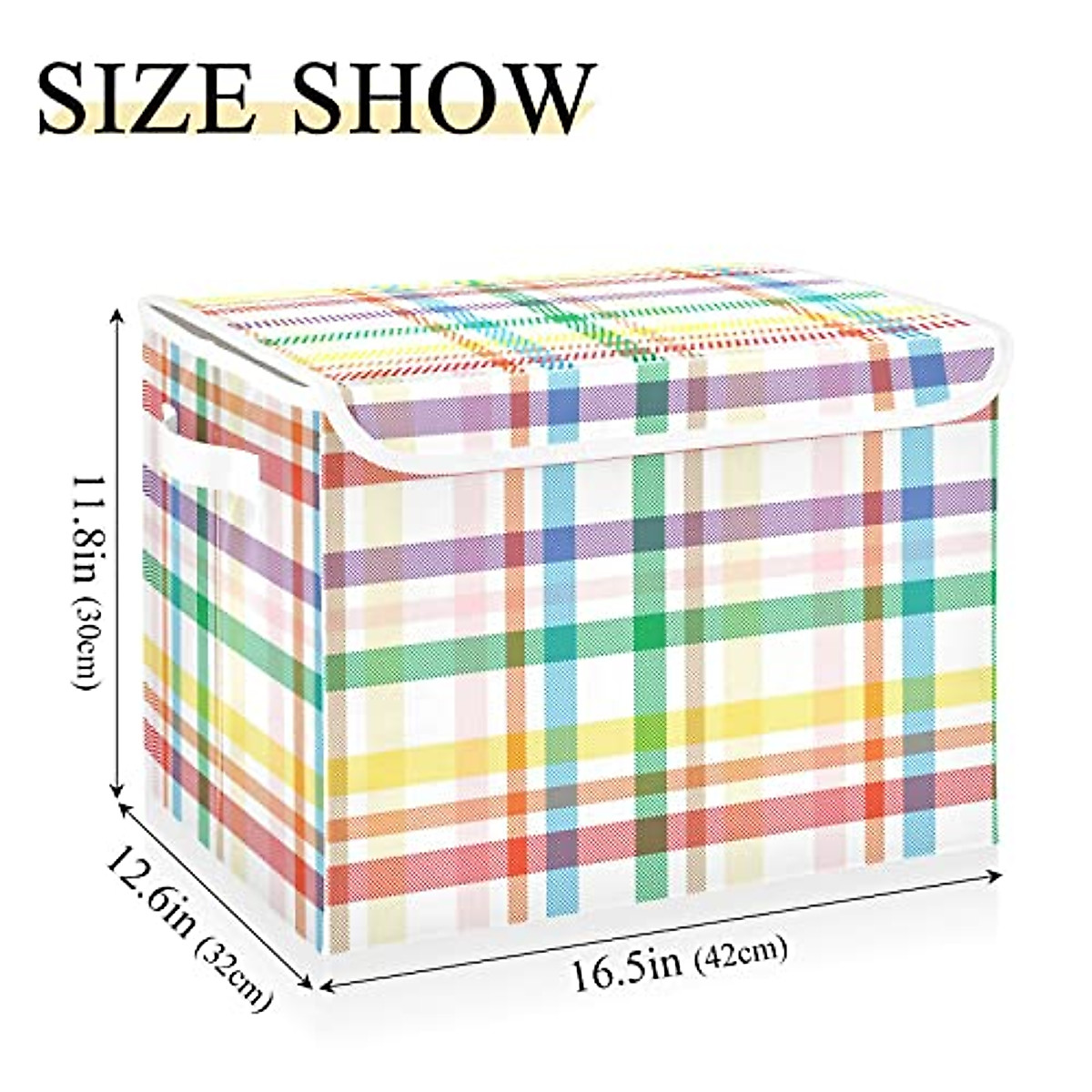 SUABO Rainbow Tartan Glen Plaid Storage Bin with Lid Large Oxford Cloth Storage Boxes Foldable Home Cube Baskets Closet Organizers for Nursery Bedroom Office
