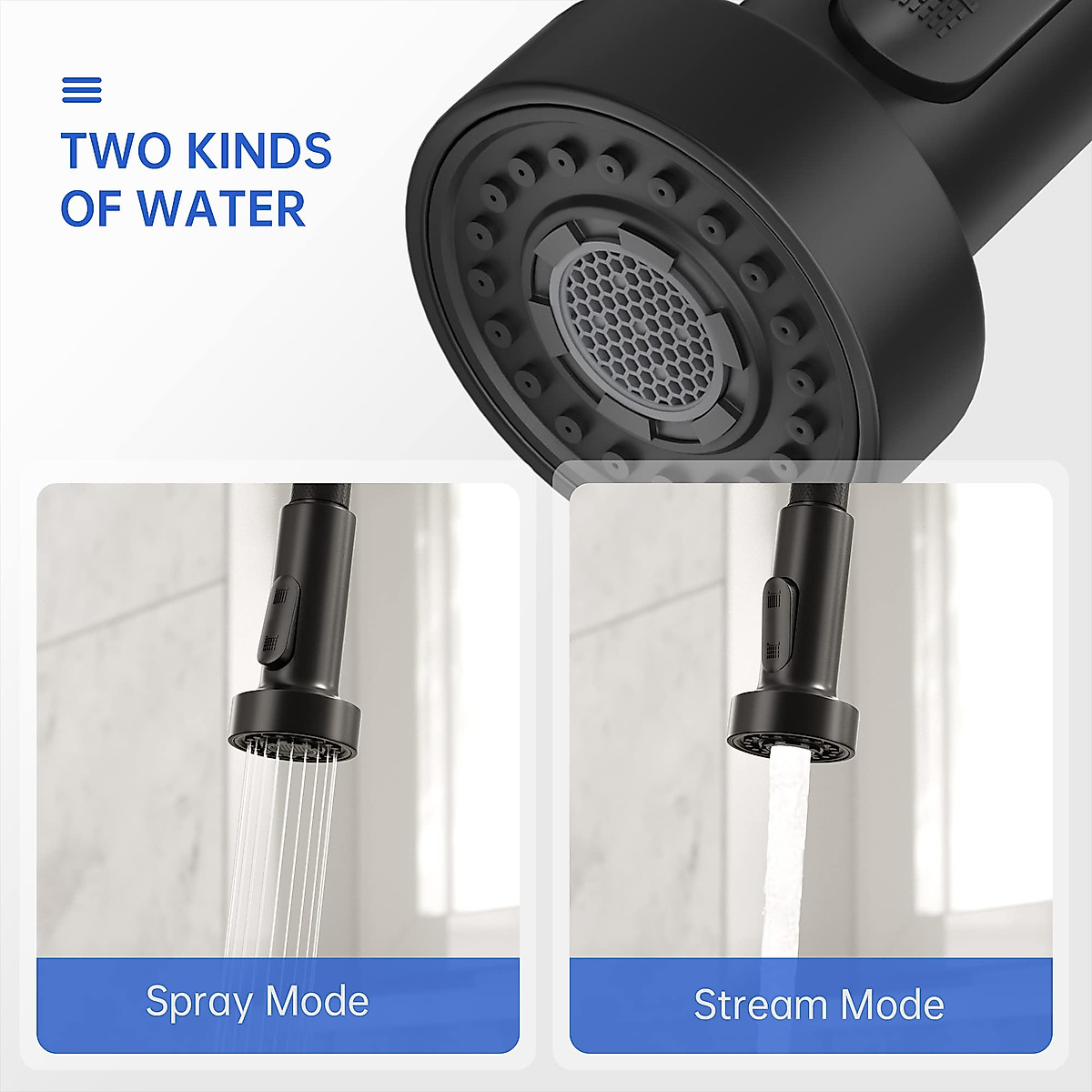 IBOFYY Black Kitchen Faucets Single Handle Commercial Kitchen Sink Faucet with Multifunctional Pull-Down Spout for Farmhouse RV Bar with 3 Hole Deck (Matte Black)