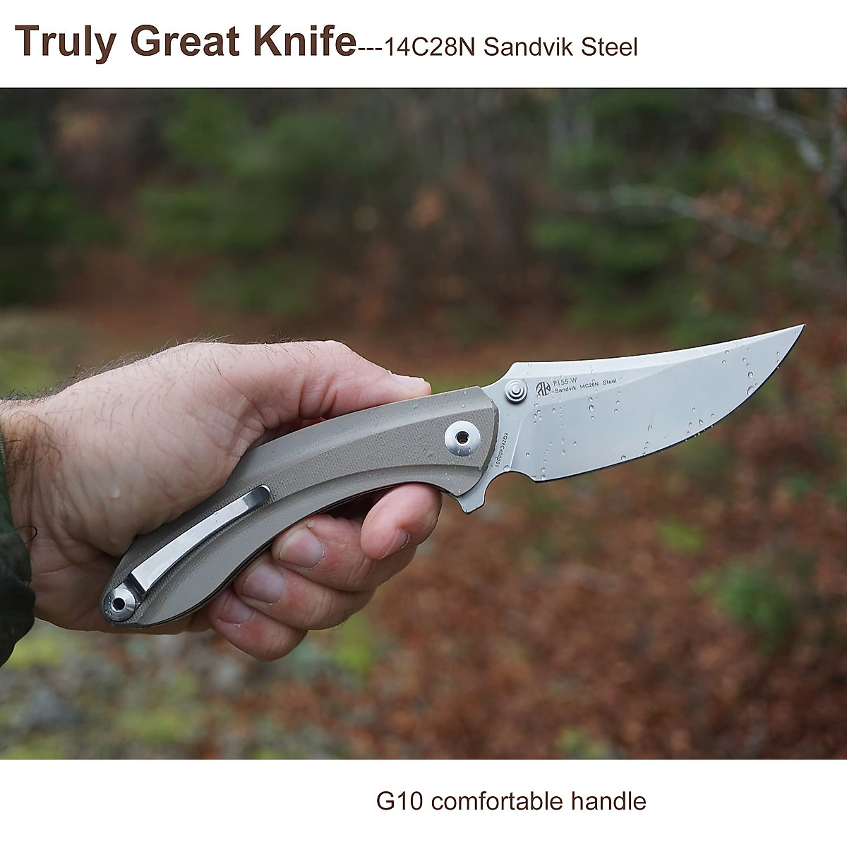 Ruike Camping Tactical Folding Pocket Knife, 14C28N, Liner Lock, Ball Bearing,Fast Opening Flipper,EDC Hunting Survival for Men Women, P155