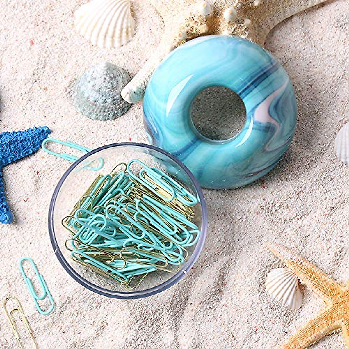 MultiBey Ocean Blue Paper Clip Holder Dispensers Gold Mint Green Paper Clips S Home Office Organizers Gifts, 100 Clips per Box