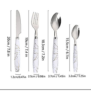 24-Piece Set of Marble pattern Handle Cutlery Set Kitchen Silverware Tableware Main Stainless Steel Knife and Fork Spoon Commercial Steak Coffee Western Tableware (White)