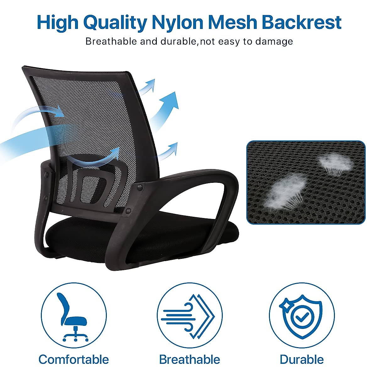 Hkeli Home Office Chair Mesh Ergonomic Desk Chair Computer Chairs Adjustable Height Mid Back Task Chair with Lumbar Support Armrest Executive Rolling Swivel Chair for Women Adults (Black)