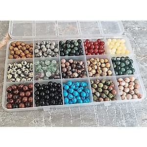 GangGangHao 750pcs 6mm Real Natural Round Stone Beads Smooth Crystals Loose Gemstone Multi Color Mixed DIY for Jewelry Making(6mm,15 Color Mix-S1)