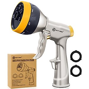 AUTOMAN Garden Nozzle Sprayer, High Pressure Spray Nozzle, 100% Metal Water Hose Nozzle, 7 Patterns Watering Nozzle, Heavy Duty Sprayer Garden Nozzle for Watering Plants & Lawns, Washing Cars & Pets