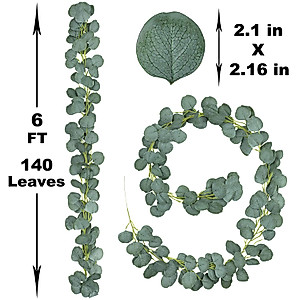 COOWAS 2 Pack Artificial Eucalyptus Leaves Garland Feet Fake Vine Leaves Greenery for Wedding Party Outdoor Garden Office Home Kitchen Bedroom Wall Decor