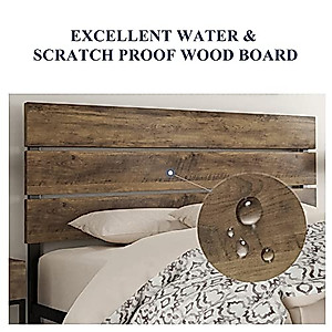 Allewie Queen Size Platform Bed Frame with Wooden headboard and Metal Slats/Rustic Country Style Mattress Foundation/Box Spring Optional/Strong Metal Slats Support/Easy Assembly/Light Brown