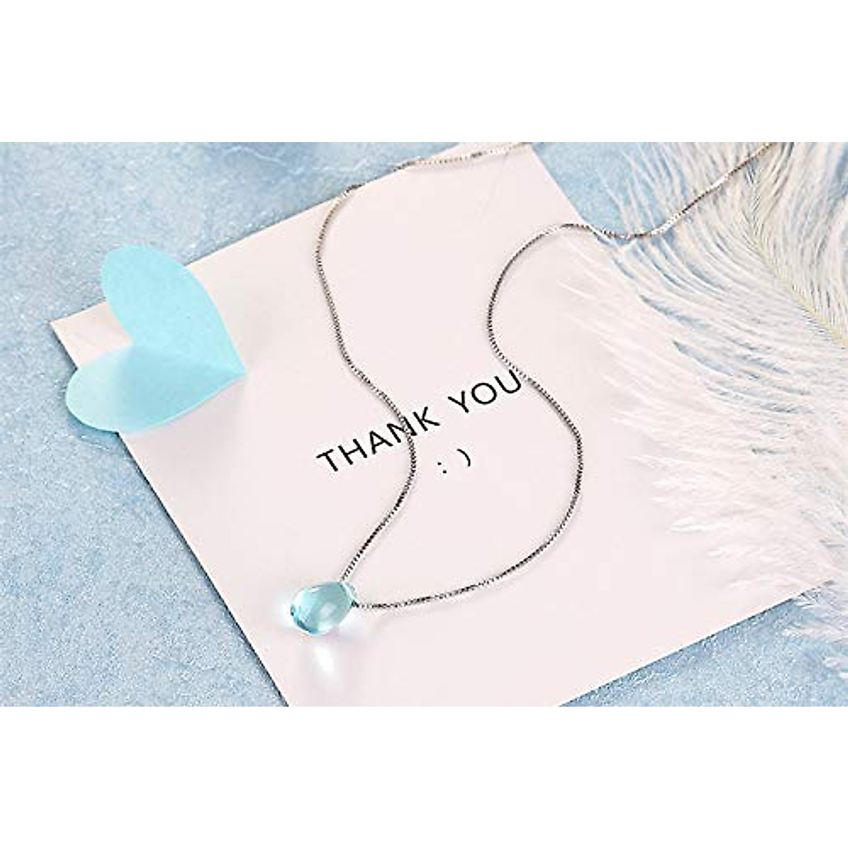 Sweet Blue Waterdrop Glowing Round Bead Pendant Necklace Artificial Crystal Glass Simple Sea Teardrop Necklace for Women-Waterdrop