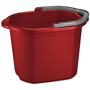16 Quart 15L Heavy Duty Sturdy Dual Spout Rectangular Pail Bucket Organizer Household Cleaning Supplies Projects Mopping Storage Comfortable Durable Grip Pour Handle-Red (1)