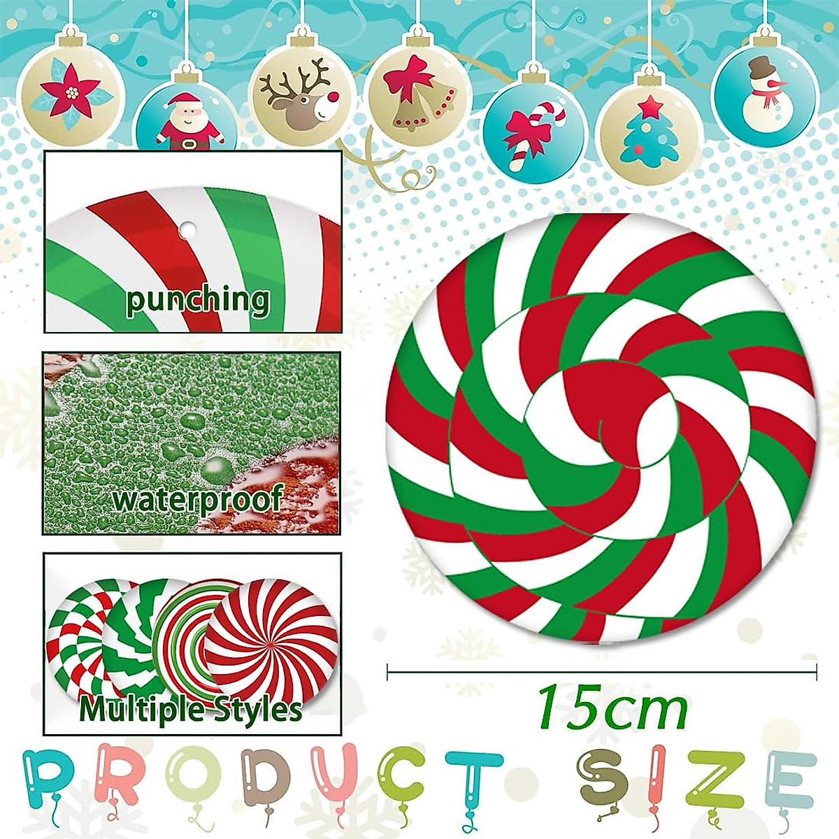 Flyowl 16 PCS Candy Christmas Outdoor Decorations Christmas Tree Hanging Ornaments Peppermint Lollipop Candy Yard Signs Tree Porch Yard Xmas Decor