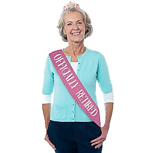 2024 Retirement Tiara & Sash - Officially Retired Sash & Crown for Parties, Events, Gifts, Favors, and Decorations (Pink)