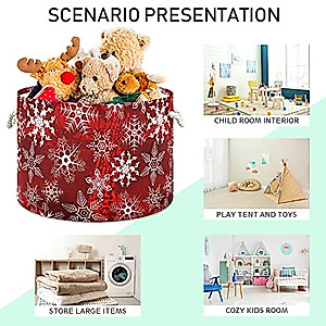 senya Christmas Large Storage Basket Christmas Red Pattern with Snowflakes Flower for Toys Clothes Storage Bin Box Laundry Hamper Organizer Bag with Handles