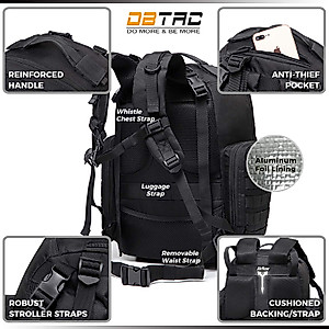 Diaper Bag Backpack for Dad, DBTAC Large Baby Nappy Bag for Men w/Changing Mat, Insulated+Wipe Pockets, Stroller Straps, Black