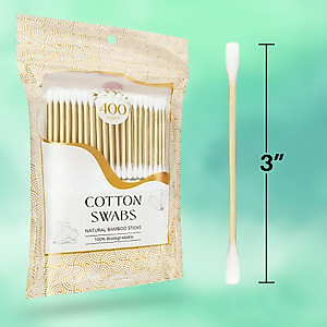 R-NEU 400 Bamboo Cotton Swabs, Dual Tipped, 3 Inch 100% Biodegradable Natural Cotton Qtips for Ears, Makeup, Cleaning, Home, Baby Care (400 Count)