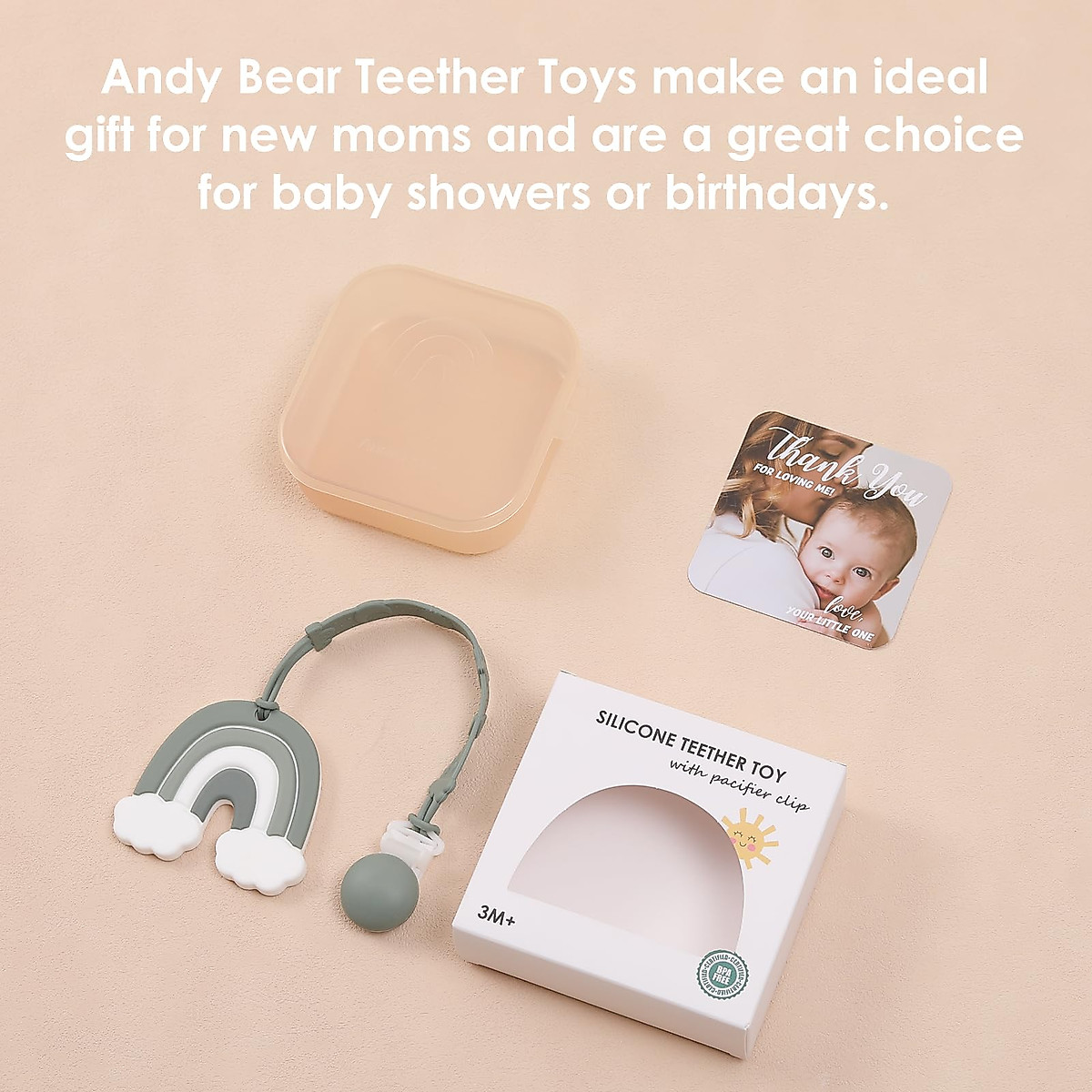 Teething Toys for Babies 0-6 Months Baby Teethers with Clip Silicone Baby Teether Toys for Boys and Girls Infant Teething Toys for Babies Rainbow Shape with Travel Case-Terracotta