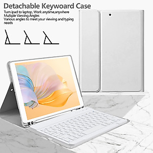 BQSS Keyboard Case for ipad 10.2" 9th/8th/7th Gen,Wireless Magnetic Detachable Keyboard for iPad 9th/8th/7th, for iPad Air 3rd Gen Stand Tablet Cover Case with Built-in Pencil Holder(Grey)