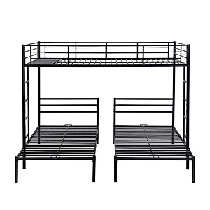 Triple Bunk Bed for 3, Full Over Twin&Twin Bunk Bed with Built-in Shelf, Ladder and Full-Length Guardrails, Heavy Duty Metal Triple Bunk Beds for Kids, Boys, Girls, Teens & Adults