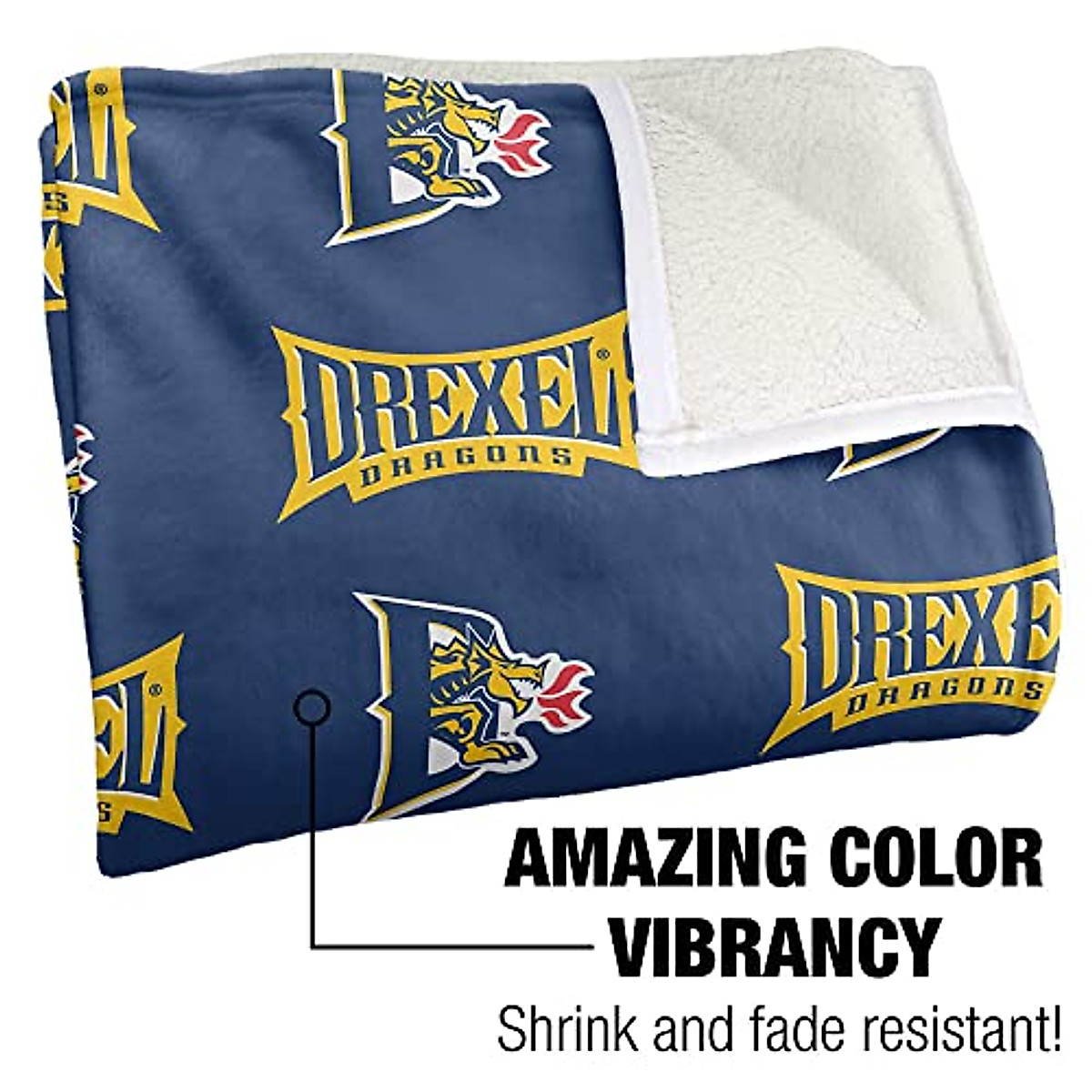 Drexel University Blanket, 50"x60" Logo Pattern, Silky Touch Sherpa Back Super Soft Throw Blanket
