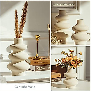Steviieden Ceramic Vases Set 2, Modern Home Decor,Off White Round Vases,Modern Dried Flower Vases, Boho Home Decor for Centerpieces Wedding Dinner Table Party Living Room Office Bedroom