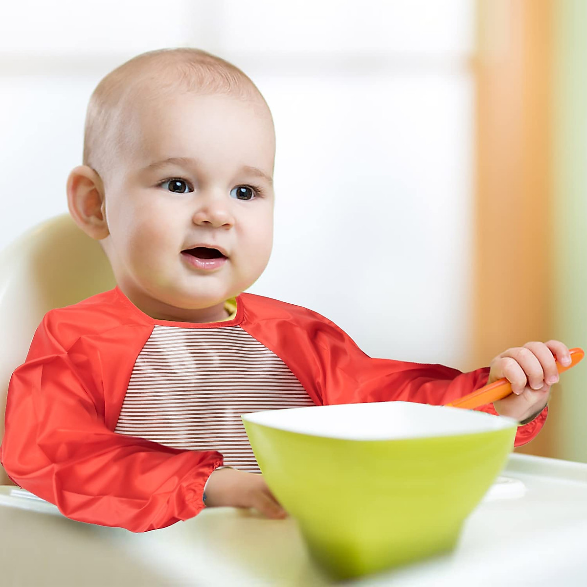 R HORSE 5Pcs Long Sleeved Bib for Babies Toddlers Waterproof Sleeved Bib with Crumb Capacity Pocket Animals Baby Bib Infants Feeding Bibs with Fox Penguin Pattern for Baby Shower Age 6-36 months