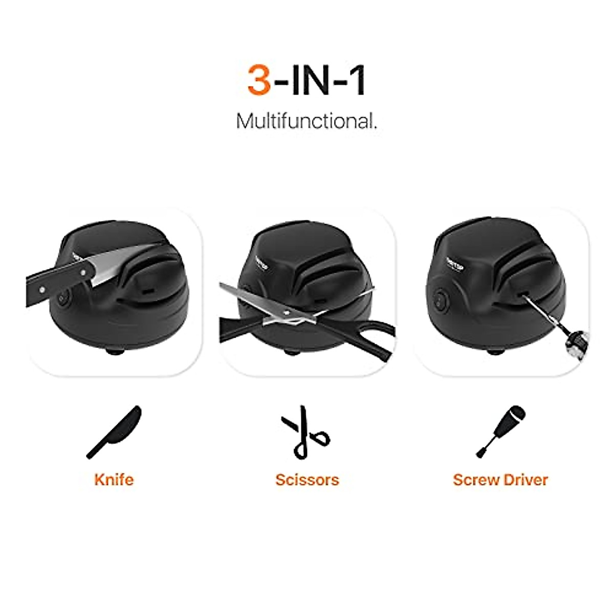 THRITOP 3 in 1 Electric Knife Sharpener Tool, Knife Sharpener System Kitchen Sharpening Machine for Knives Scissors & Screwdrivers,40W, Black