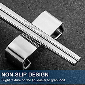 FOFAYU Metal Chopsticks Reusable 2 Pairs Titanium Plated Stainless Steel Chopsticks with Holder, Dishwasher Safe Non-Slip Japanese Style Chop Sticks Gift Set (Blue Silver)