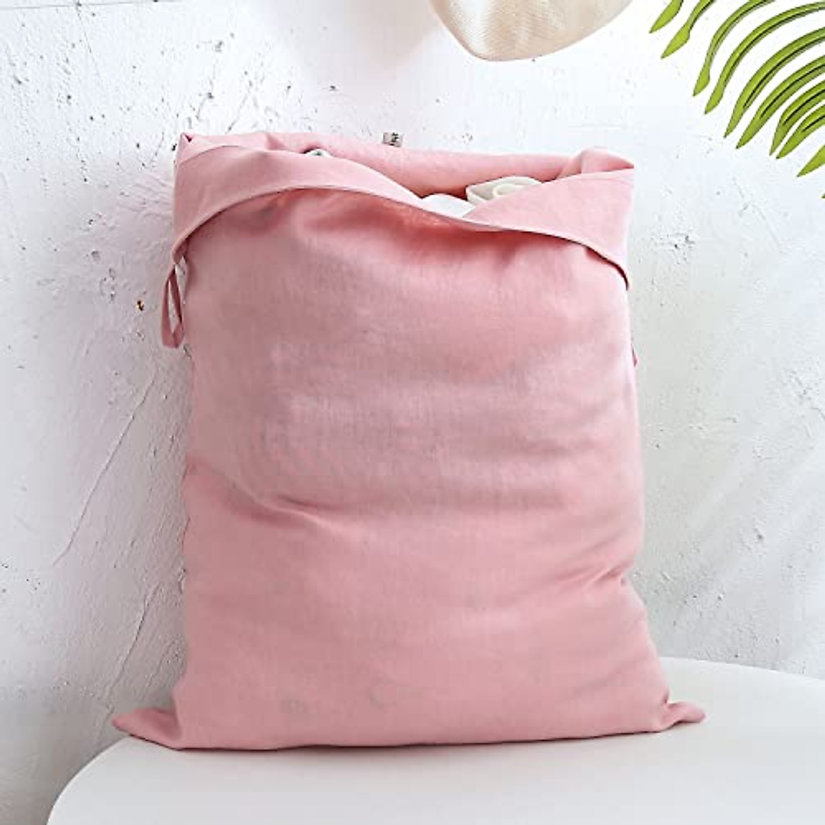 Amazhiyu Pure Linen Over The Door Laundry Hanging Hamper Bag for Holding Dirty Clothes and Saving Space Pink
