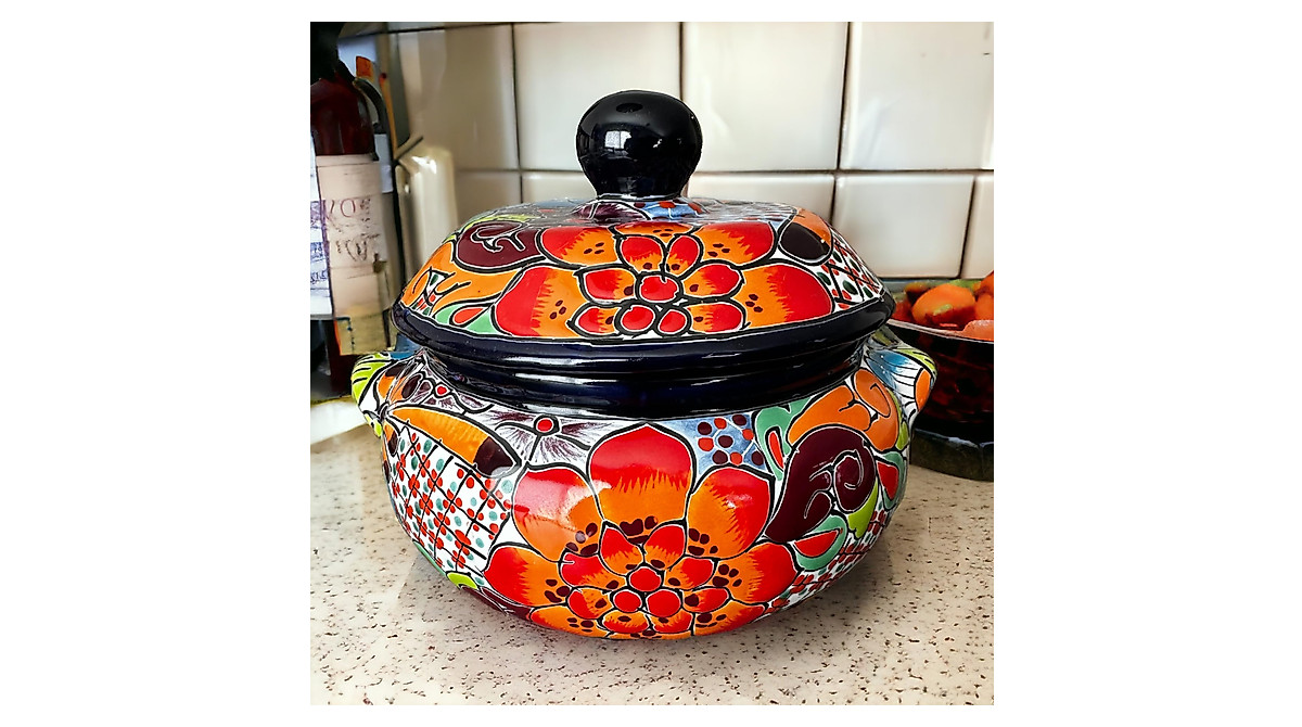 Talavera Bean Pot - Handmade Mexican Pottery for Cooking & Decor