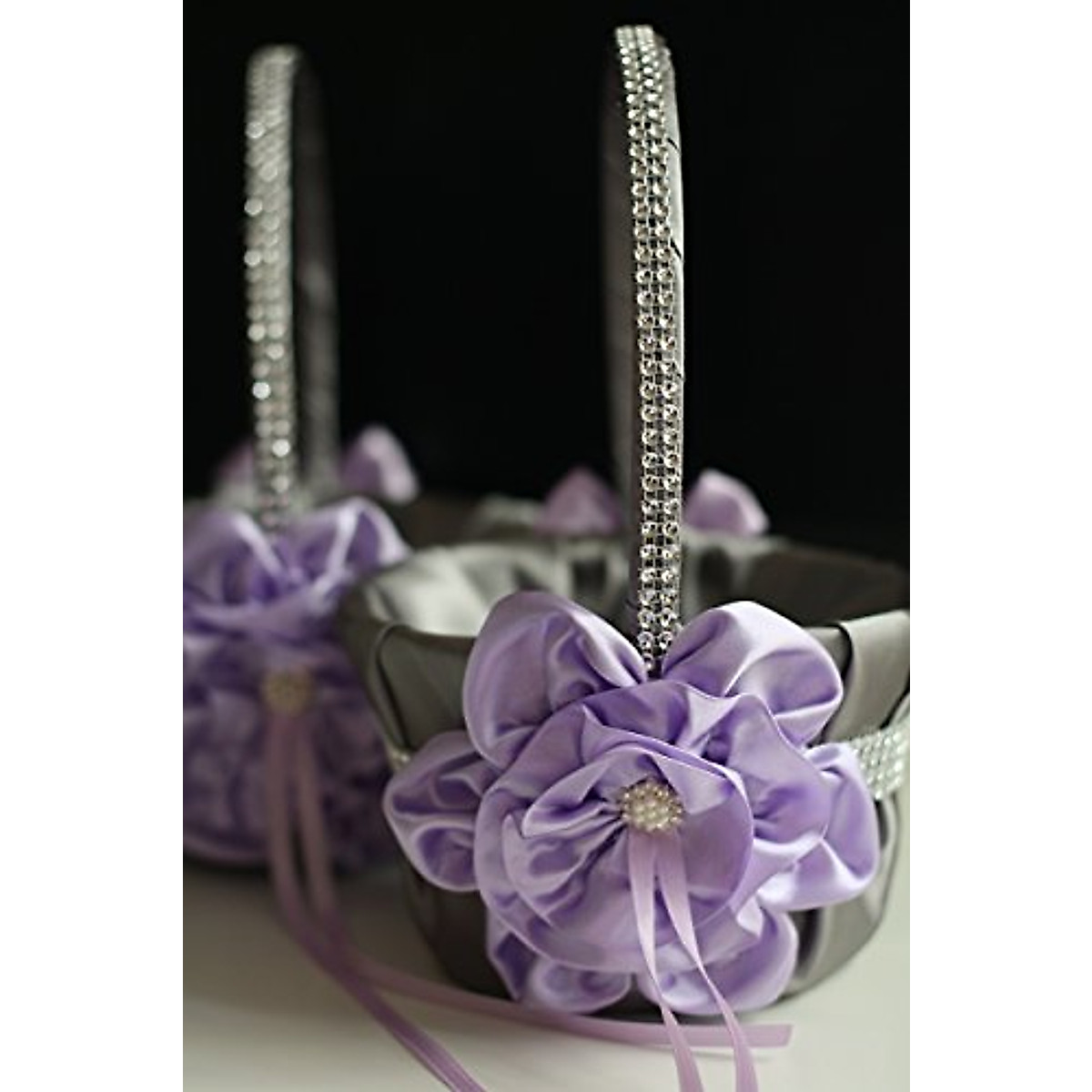 Lavender Flower Girl Basket Lilac Ring bearer Pillow Lavender Ring Pillow Basket Set Lilac Gray Wedding Basket Gray Wedding Pillow
