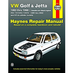VW Golf, GTI & Jetta (93-98),Cabrio (95-02), with 1.8L & 2.0L Gas Engines & 1.9L Diesel Engine Haynes Repair Manual (Does not include 2.8L VR6 engine.) Haynes, John H