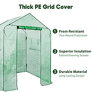 Solution4Patio Portable Garden Mini Walk-in Greenhouse Indoor/Outdoor, Invernadero, 4 Tier 16 Shelves, 47.3 in. W x 67 in. D x 76.4 in. H, Thick PE Grid Cover, Heavy Duty Frame, Rolled Up Zipper Door