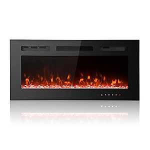 Maxhonor Electric Fireplace Inserts Freestanding Heater for The Living Room Floating Fireplace with 12 LED Colors with Logset and Stones, Space Heaters for Indoor Use,1500W/750W,Black,40inch