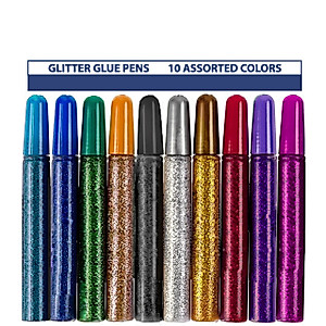 Tassel Toppers 10 Pack - Non-Toxic Washable Glitter Glue Stick Set, Glitter Glue Gel Pens for Art Projects, Grad Caps Assorted Colors Glue Stick, Decorating Supplies, Glitter Pens,