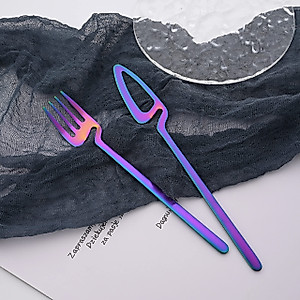 Uniturcky 28pcs Flatware Cutlery Set for 4, Matte Rainbow Silverware Set with Long Handle Spoon/Teaspoon/Fruit Fork, Tableware Eating Utensils Set, Satin Finish & Dishwasher Safe