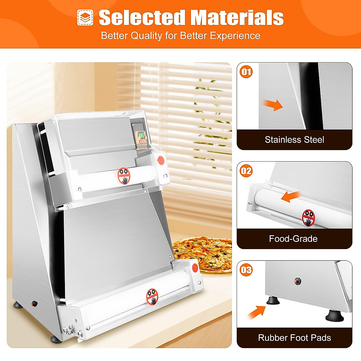 4-16" Commercial Electric Pizza Dough Roller Sheeter Pastry Press Making Machine,370W Commercial Dough Roller Sheeter for Noodle Pizza Bread and Pasta Maker Equipment