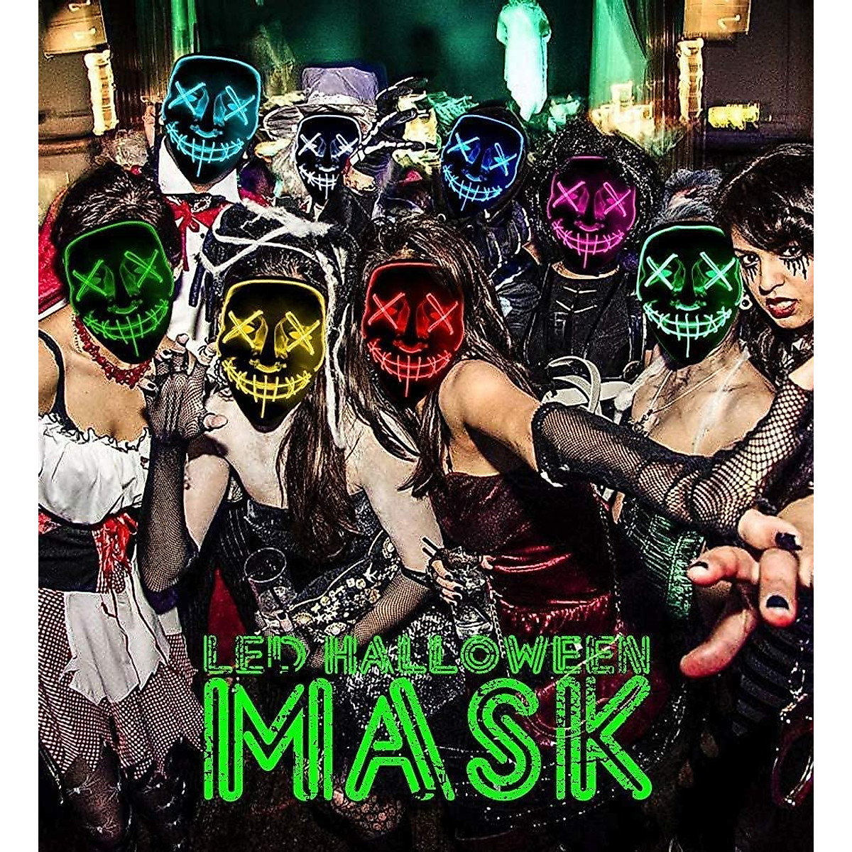 PENGYOU LED Halloween Mask Face El Wire Glow Scary Purge Light Up Masks LED for Women Men Kids Festival Gifts Blue, 8x6.9x3.5 inches