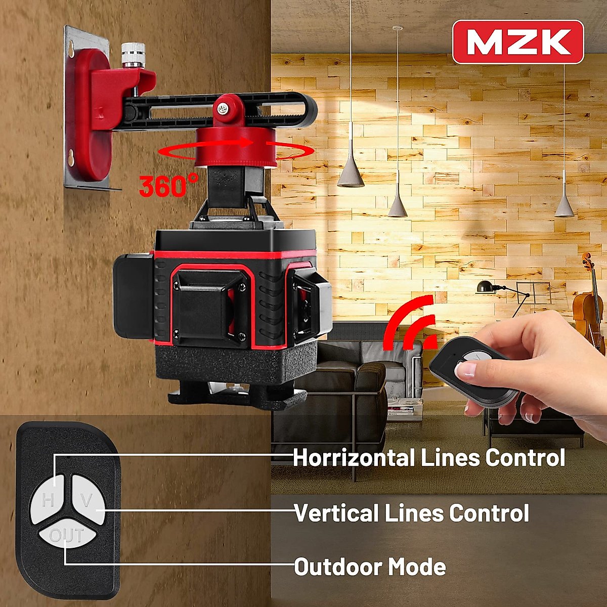 MZK 16 Lines Laser Level Self-leveling, 4x360° 4D Green Cross Line for Construction and Picture Handing with Remote Controller and Magnetic Stand(Rechargeable Li-ion Battery and Charger Included)