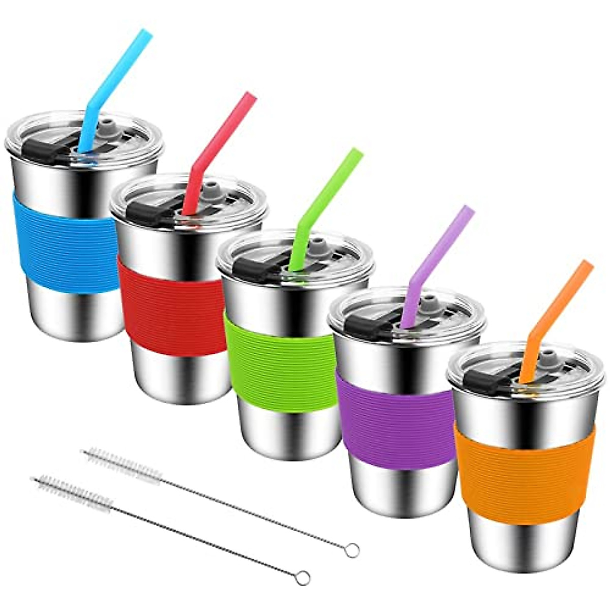Vermida Kids Cups with Straws and Lids,12oz Spill Proof Toddlers Straws Tumbler with Lids,Stainless Steel Smoothie Sippy Cups with Lids,Metal Toddler Preschooler Cups with Lid for School,Outdoor