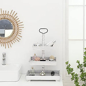 3 Tier Serving Tray, Rectangle Tiered Tray, Farmhouse Table Decor Cake Stands Round Wooden Tray Three Tier Tray with Metal Handle Large Storage Tray,Home Kitchen Shelf Coffee Bar Table