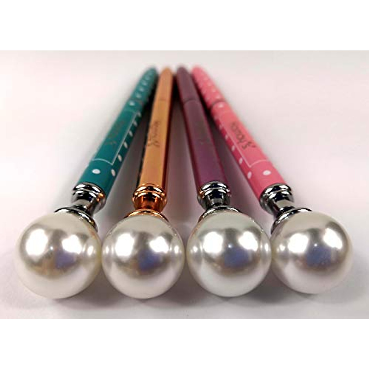 4PCS Pearl Pen Metal Ballpoint Pen with Big Pearl Funky Design Queen's Scepter Crown Style Office Supplies 1.0mm Black Ink with Gift Box by Kamay's (Rose+Rose Gold+Pink+Blue)