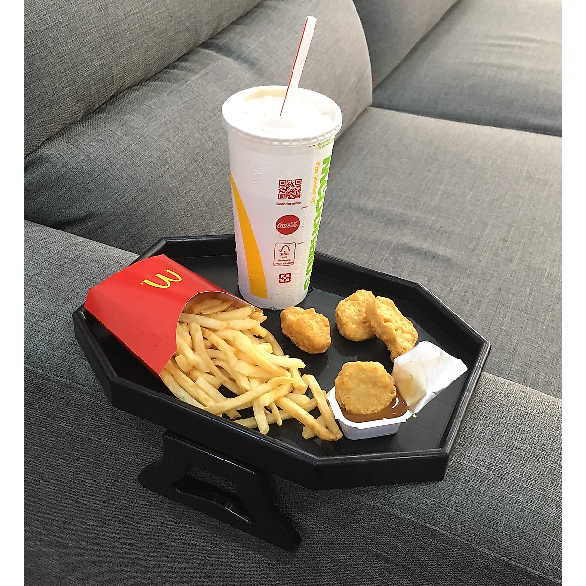 Xchouxer Sofa Arm Clip Table, Armrest Tray Table, Drinks/Remote Control/Snacks Holder,2.5D x 9W x 4.5H in (Black) …