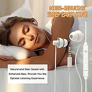 MAXROCK Sleep Earbuds, Ultra-Soft Comfortable Noise Isolating Earplugs Workout Headphones in-Ear Earphones w/Mic & Volume Control - Perfect for Side Sleeper Air Travel, Meditation & Insomnia(White)