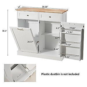 OUTGUAVA 13 Gallon Tilt Out Trash Bin Cabinet with 2 Drawers, Adjustable Shelves,50 Quart Kitchen Pantry Storage Cabinet with Garbage Bin Tilt Out Laundry Hamper for Kitchen (White)