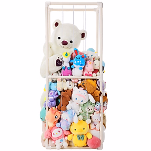 Meooeck Stuffed Animal Zoo Storage 60.6" Large Stuffed Animal Holder PVC Plush Animal Cage Organizer Shelf with Net Standing Storage Organizer Display for Kids Birthday Gift Nursery Play Room