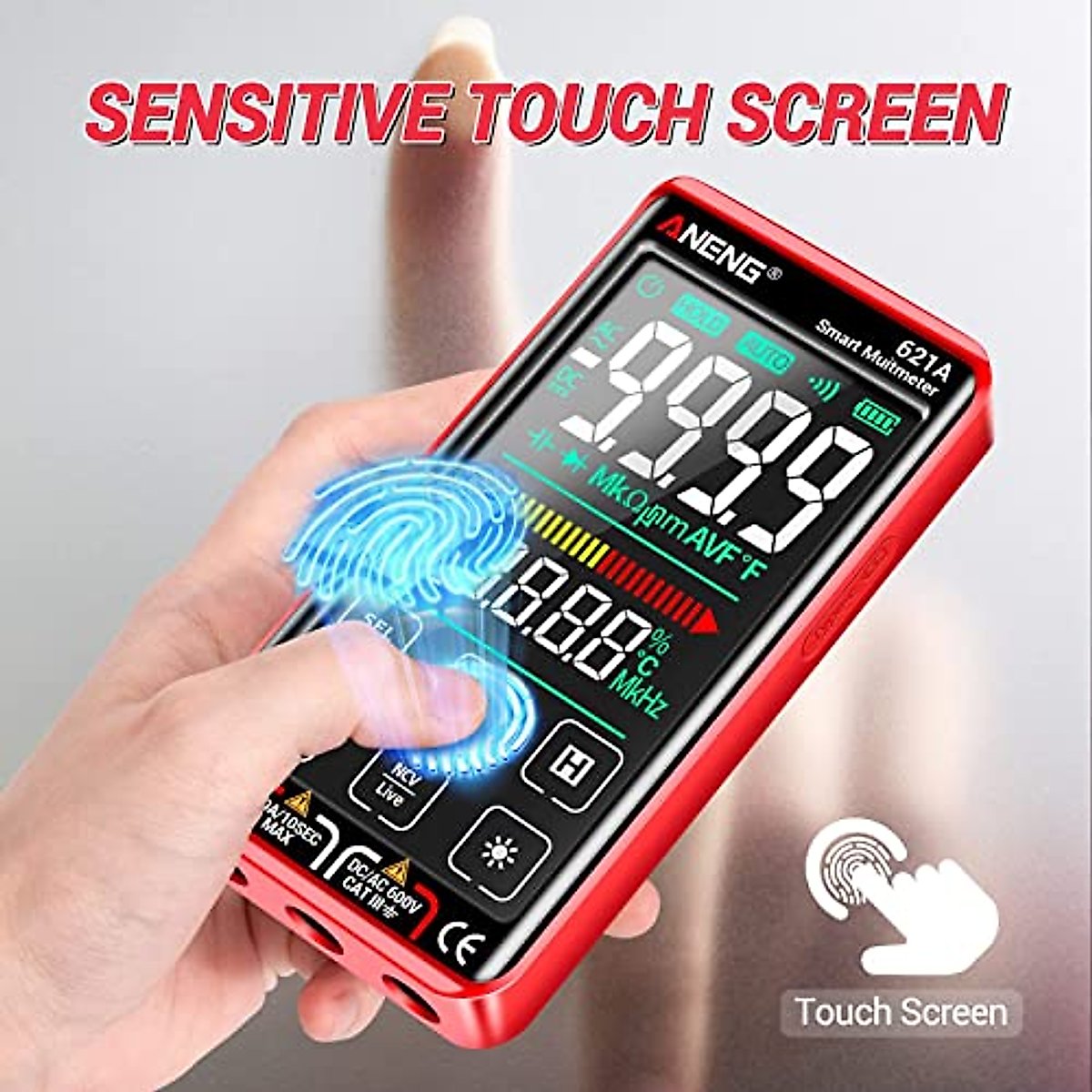 ANENG Digital Multimeter Tester Smart Touch TRMS Auto-Ranging 9999Counts Rechargeable anti-burning Ohm Amp VoltMeter With NCV,DC/AC Current,Voltage,Resistance Diodes,Continuity,Capacitance,Temperature