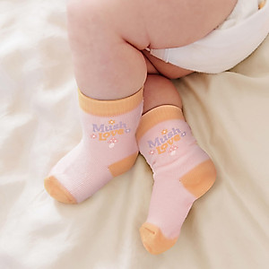 JuJuBe x Studio Oh! Baby Essentials, Baby Socks Trio - 3 Pairs of Ankle Socks for Infants, 3-12 Months, Includes Mesh Wash Bag - Mushy Love