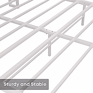 LIKIMIO Queen Bed Frame, Platform Bed Frame with 2-Tier Storage Headboard, Solid and Stable, Noise Free, No Box Spring Needed, Easy Assembly, White and Log