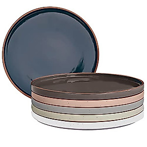 Mora Ceramic Flat Dinner Plates Set of 6, 10.5 in High Edge Dish Set - Microwave, Oven, and Dishwasher Safe, Scratch Resistant, Modern Dinnerware- Kitchen Porcelain Serving Dishes - Assorted Neutrals
